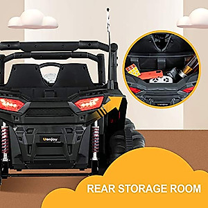 Uenjoy 12V Electric Ride on Cars, Realistic Off-Road UTV, Two Seater Ride On Truck, Motorized Vehicles for Kids, Remote Control, Music, 3 Speeds, Spring Suspension, LED Light (Red)