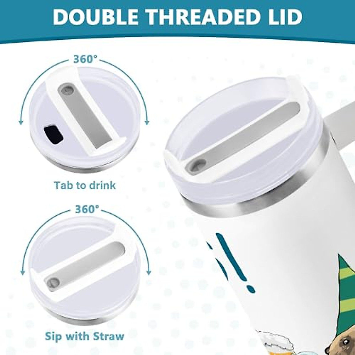 Exnundod 40 oz Tumbler with Handle Cute Otter Cheers Beer Insulated Stainless Steel Cup with Lid and Straw Travel Cup Leak-proof Fits in Car Cup Holder for Iced & Hot