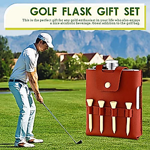 Golf Flask Gift Set 7 oz Stainless Steel Golf Flask with Leather Case Golf Accessories for Men and Women Includes Drinking Flasks Divot Tool Ball Marker and 4 Golfer Tees