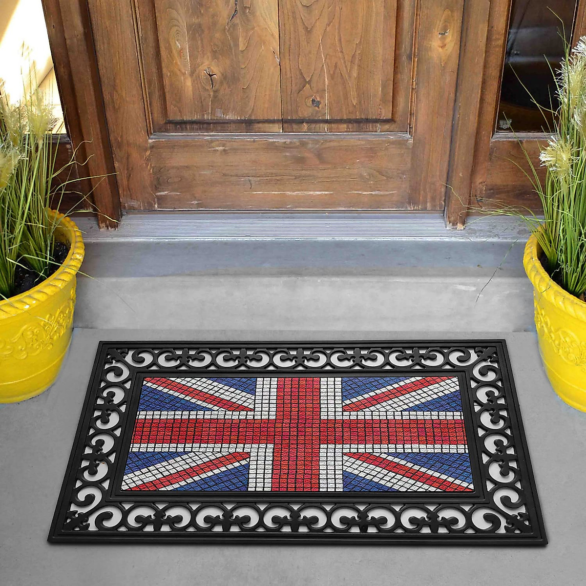 Ambesonne Union Jack Doormat, Mosaic Tiles Inspired Design British Flag National Identity Culture, Rectangle Entryway Welcome Mat for Front Door & Backyard, 17.3" x 29.3", Royal Blue Red White