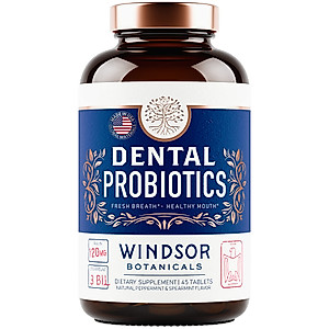 Oral Probiotics for Teeth and Gums - 3BN CFU Lactobacillus Salivarius Acidophilus Rhamnosus Streptococcus - Bad Breath Treatment for Adults - 45 Chewable Mint Dental Probiotic Tablets for Women & Men