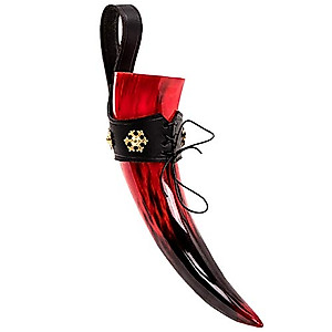 Mythrojan THE RED WITCH Viking Drinking Horn with Black Leather holder Authentic Medieval Inspired Viking Wine/Mead Mug – Polished Finish