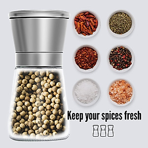ACMEMAKE Pepper Grinder, Spice Mill with Ceramic Blades, Salt Grinder Refillable, Stainless Steel Dust Cover, Pepper Mill for Kitchen or Outdoor Picnic (180ML)