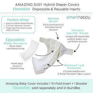 SmartNappy Cotton Muslin by Amazing Baby, NextGen Hybrid Cloth Diaper Cover + 1 Tri-fold Reusable Insert + 1 Reusable Booster, Mini Chevron, Gray, Size 3, 12-25 lbs
