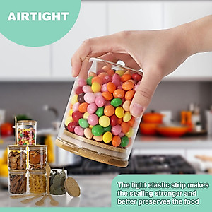 Set of 6 Spice Jars with Bamboo Lids, 16oz Glass Jars with Airtight Bamboo Lids & Bamboo Spoons Labels Pen Clean Brush Glass Storage Containers for Pantry Organization,Candy,Cookie, Tea and Spice Jar