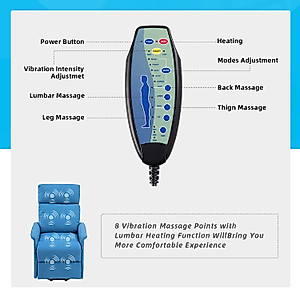 MELLCOM Power Lift Recliner Chair Sofa for Elderly with Massage and Heat, Fabric Electric Massage Recliner with Side Pocket and Wired Remote Control, Linen Blue