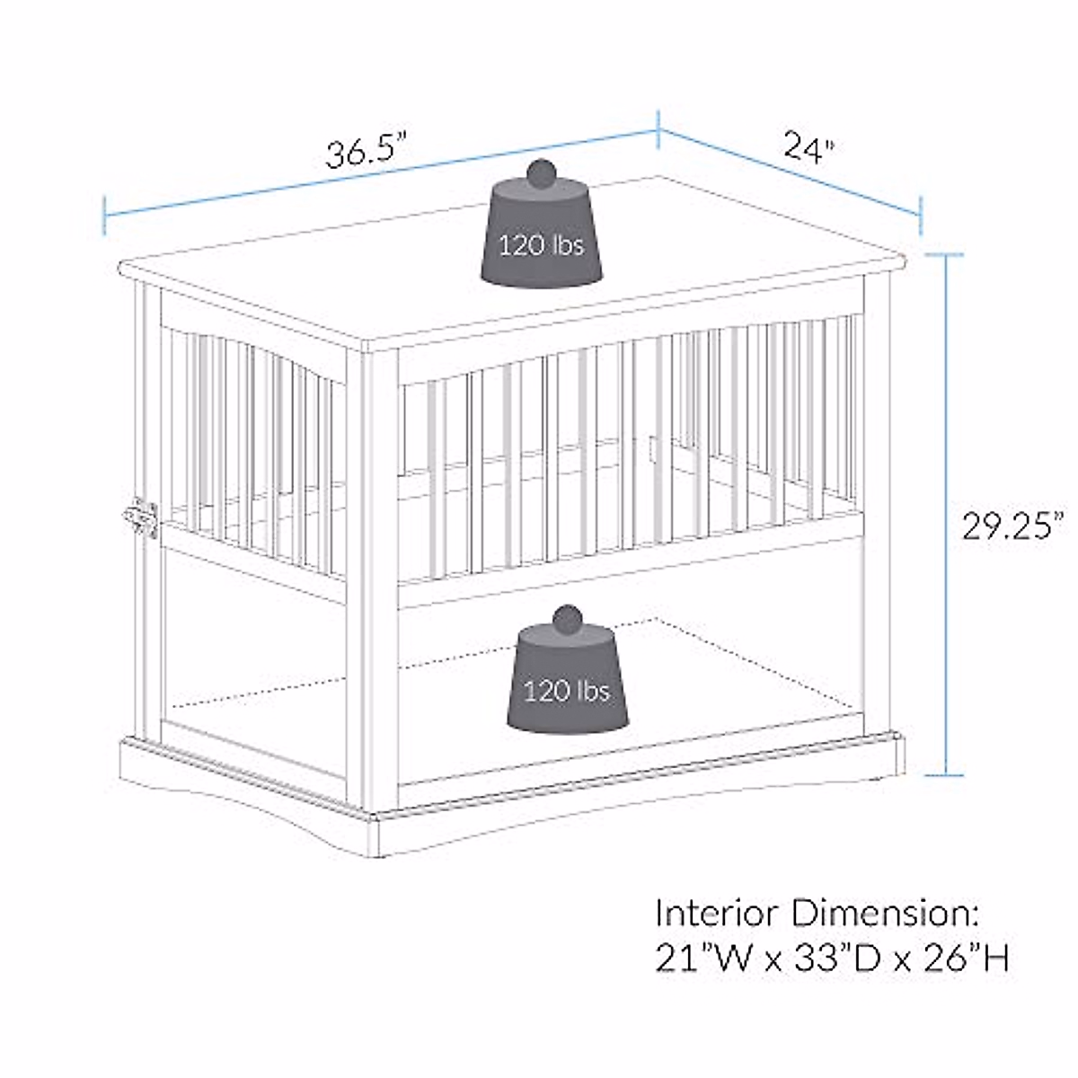 Casual Home Wooden Large Pet Crate, End Table, (Black, 24"W x 36.5"D x 29.25"H)