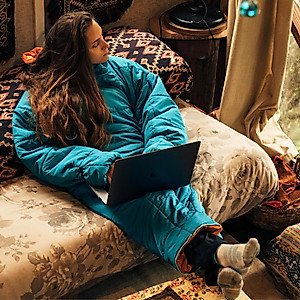 Selk'bag Lite Wearable Sleeping Bag - Outdoor and Indoor Sleeping Bags for Camping, Hiking, Backpacking - Lightweight Sleeping Bag Suit - Temp Rating 48-55 Degrees F - Teal Sunlight - Blue - Large