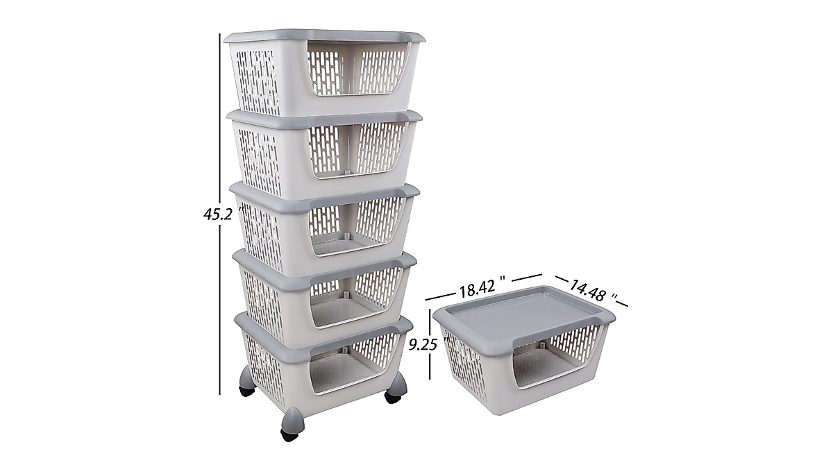 Tstorage 5-Tier Stacking Storage Baskets with Wheels