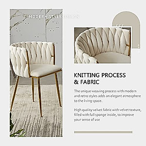 Tsuysi Velvet Dining Chairs Set of 4, Modern Dining Chair with Golden Metal Legs, Woven Upholstered Dining Chairs for Dining Room, Kitchen, Vanity, Living Room (Beige)