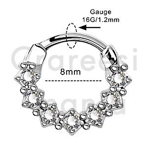 CM Crareesi Mania 16G Septum Clicker Rings Hoop 316L Stainless Steel Septum Clicker Rings Seven Clear CZ Septum Piercing Daith Piercing Jewelry