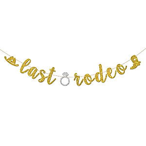 INNORU Last Rodeo Banner, Bride to Be Party Decorations, Western Cowgirl Bridal Shower Bachelorette Party Decorations, Gold Glitter