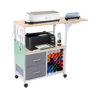 Organization and Storage Cart Compatible with Cricut Machines，Rolling Craft Storage Removable Vinyl Holders and Drawer, Crafting Desk with Storage for Craft Room