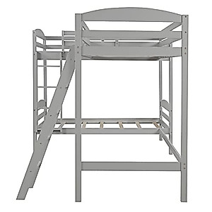 UBGO L Shape Three Bed Loft Bed, Bunk Bed Three Beds, Space Saving Design with Step Ladder and Safety Railing, Kid Teen Bedroom Dormitory Storage Corner Bunk Bed - Gray