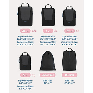 BAGSMART Compression Packing Cubes for Travel, 6 Set Travel Packing Cubes for Suitcases, Compression Suitcase Organizer Bags Set for Travel Essentials, Lightweight Packing Organizers