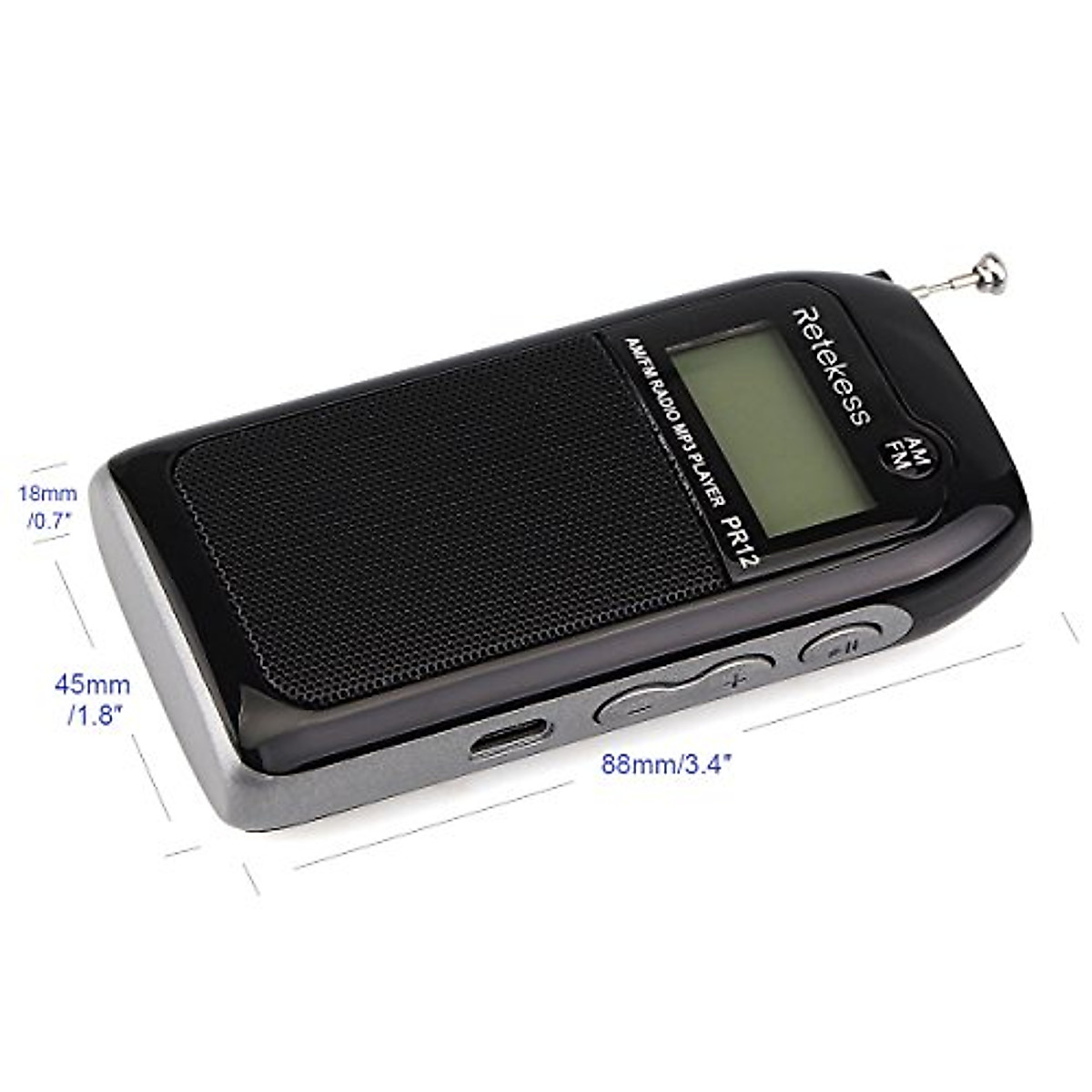 Retekess PR12 Digital Radio, Pocket Radio AM FM, Mini Radio with Micro SD, Backlit Display and Earphone Jack, Suit for Jogging and Gym (Black)