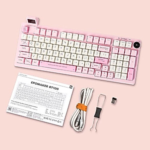 EPOMAKER RT100 97 Keys Gasket BT5.0/2.4G/USB-C Mechanical Keyboard with Customizable Display Screen, Knob, Hot Swappable Socket, 5000mAh Battery for Win/Mac(RT100 Pink, Sea Salt Silent Switch)