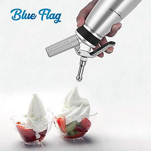 BLUE FLAG Professional Whipped Cream Dispenser 1 Pint Stainless Steel Cream Whipper Capacity Canister-Using 8g N2O Cream Chargers(Not include)