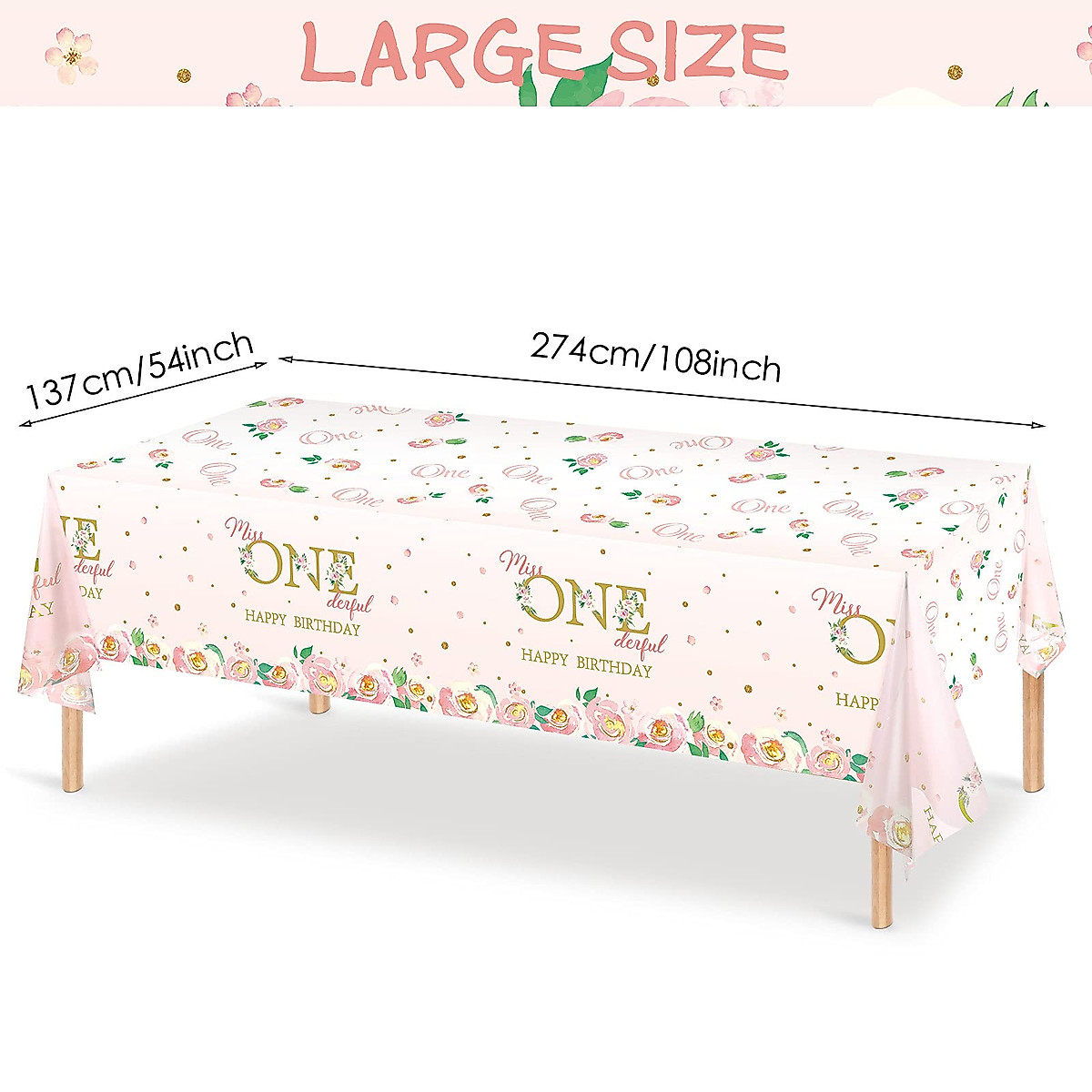 3 Pieces 1st Birthday Party Tablecloth Floral One First Birthday Table Cover Flower Disposable First Birthday Plastic Tablecloth for Kids Birthday Baby Shower Party Decoration Supplies, 54 x 108 Inch