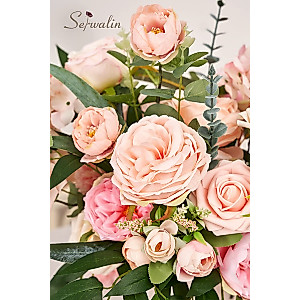 Serwalin Artificial Flowers Pink Wedding Flowers Silk Flowers with Stems Fake Cake Flowers for Wedding Bouquets Centerpieces Spring Decor Baby Shower Decoration