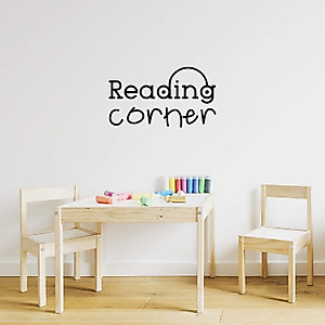 Vinyl Wall Art Decal - Reading Corner - 9.5" x 17" - Trendy Cute Positive Inspirational Educational Quote Sticker for Kids Room Playroom Daycares School Classroom Coffee Shop Library Decor (Black)