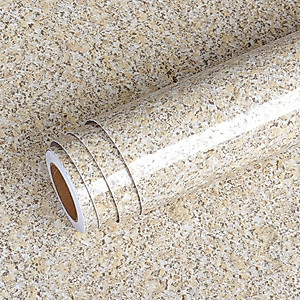 Livelynine Contact Paper for Countertops Beige Granite Wallpaper Kitchen Countertop Peel and Stick Desk Covering Self Adhesive Laminate Counter Top Contact Paper Waterproof Vinyl Wrap 15.8x78.8 Inch