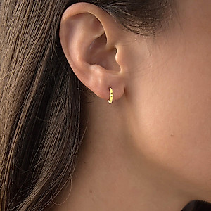 14K Yellow Solid Gold High Polished 1.20mm Thick Plain Small Huggie Earrings | Plain Small Huggie Earrings | 1.20x9mm | Huggie Earrings | Solid Gold Stud Earrings for Women and Teens