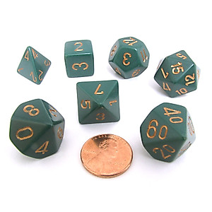 Polyhedral 7-Die Opaque Dice Set - Dusty Green with Copper