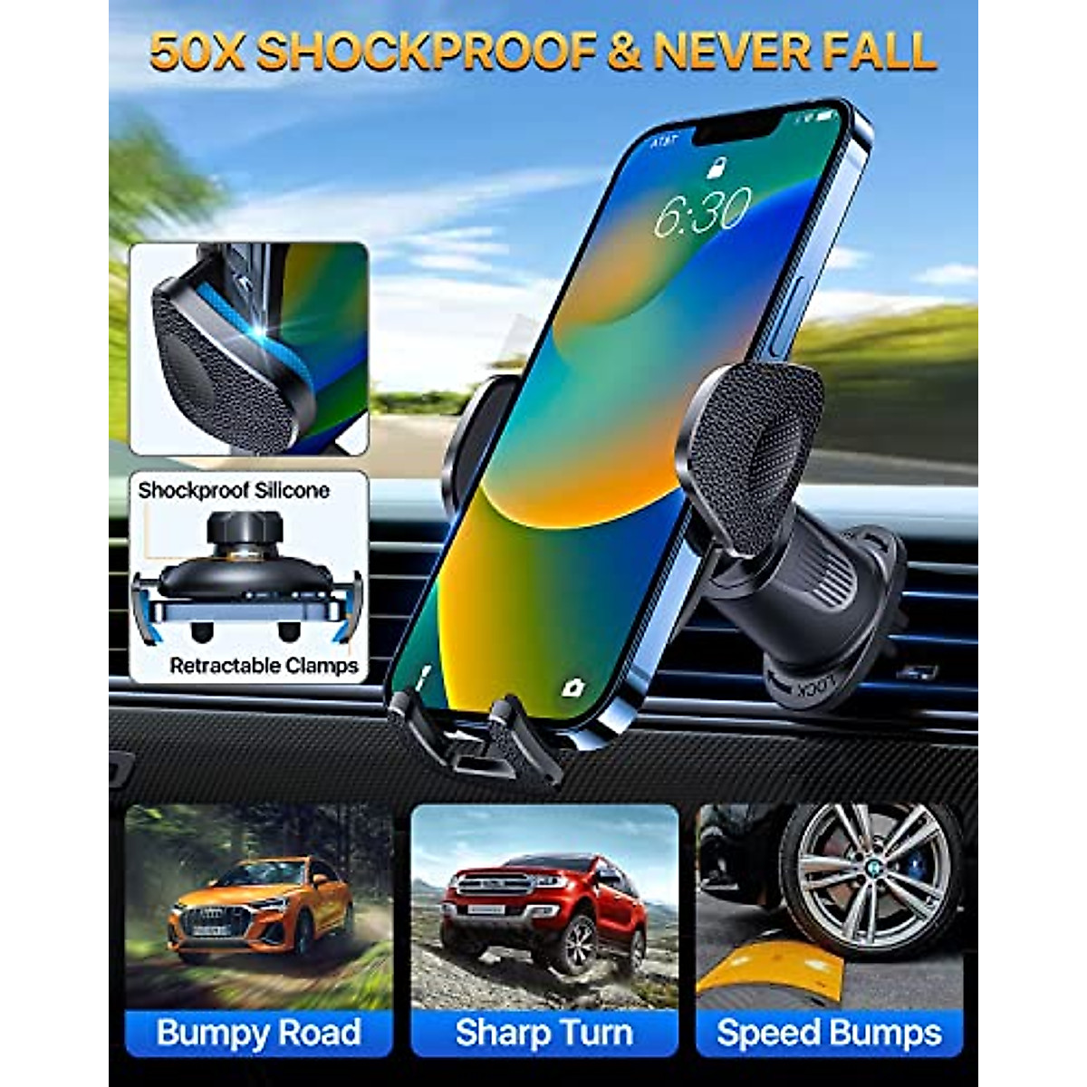 【Military-Grade】Car Phone Holder,【Strongest & Longest Steel-Hook】Car VentMount, Handsfree360° Adjustable AutomobileCradle AirClip Stand for iPhone 15 14 13 12 Pro Max Samsung Universal, Dark Blue