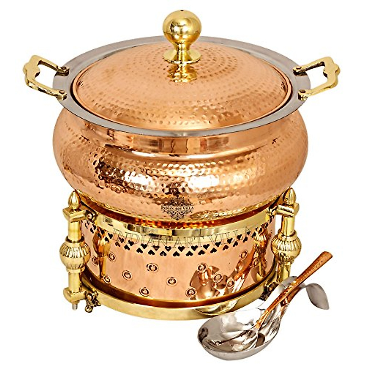 IndianArtVilla Steel Copper Chafing Dish with Sigdi Design Gel Fuel Stand, Buffet Warmer Serveware Party, 135 OZ