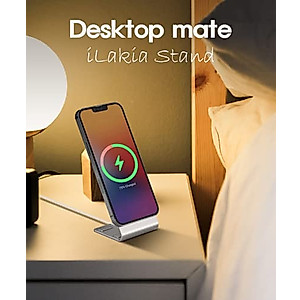 iLakia Cell Phone Stand for MagSafe Charger, Aluminum Charging Holder Dock Cradle for Desk, Mag-Safe Accessories Compatible with iPhone 14 13 12 Model Series, Silver Color (MagSafe Not Included)