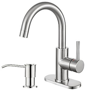 CREA Small Kitchen Faucet with Soap Dispenser,Brushed Nickel Bar Sink Faucet Single Hole,High Arc Single Handle Utility Faucet for Laundry Sink RV Outdoor Pre Wet Bar