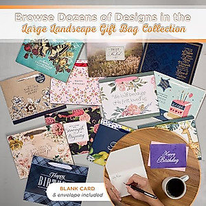 Christian Art Gifts Three Piece Landscape Gift Bag w/Card & Tissue Paper Set for Women: Happy Birthday - White & Purple Blooming Spring & Summer Floral for Moms, Grandmas, Sisters, Girlfriends, Large