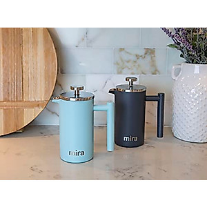 MIRA 12 oz Stainless Steel French Press Coffee Maker | Double Walled Insulated Coffee & Tea Brewer Pot & Maker | Keeps Brewed Coffee or Tea Hot | 350 ml (12 oz (350 ml), Pearl Blue)