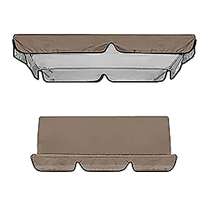 Patio Swing Canopy with Seat Cushion Cover, 2 or 3 Seats Replacement Swing Top Covers, Garden Swing Chair Seat Pads Cover Canopy Replacement, Outdoor Sunscreen Protections (Coffee, 64.5 x 45 x 6 in)