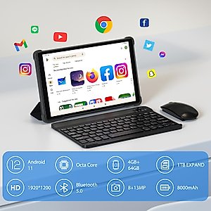 2023 Tablet 10.1 inch Android Tablets 1080P FHD in-Cell LCD Screen, 4GB+64GB Expand to 1TB, Octa-Core CPU, 1920 * 1200 Resolution,8M&13M Dual Camera, Bluetooth5.0, Wi-Fi, GPS-Gray
