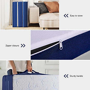 ONBRILL 4 Inch Folding Mattress with Portable Storage Bag, Queen Memory Foam Tri Foldable Mattress with Soft Fabric Cover, Pressure Relief & Handle, Breathable Mesh Guest Bed for Camp, RV, Blue