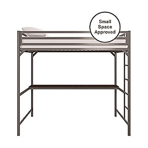 DHP Miles Metal Full Loft Bed with Desk, Silver