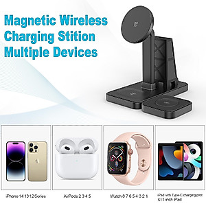 4 in 1 Wireless Charging Station for Apple Multiple Devices, Magnetic Fast Mag-Safe Multi Charger Stand for Apple Products iPhone 15 14 13 12 Series, Watch 8 7 6 5 4 3 2 1 AirPods 2 3 4 5
