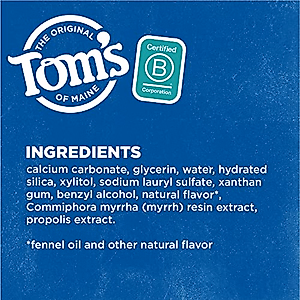 Tom's of Maine Fluoride-Free Propolis & Myrrh Natural Toothpaste, Fennel, 5.5 oz (Pack of 2) (Packaging May Vary)