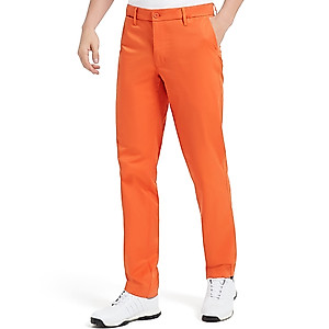 Lesmart Men Golf Pants Expandable Waistband Stretch Relaxed Fit Golf Pants with Pockets Orange 32Wx33L