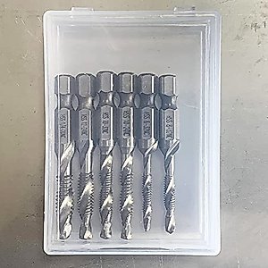AUTOTOOLHOME 6 Pack Combination Drill and Tap Bit Set 6-32nc 8-32nc 10-32nc 10-24nc 12-24nc 1/4-20nc Screw Tap Drill Bits for Drilling Tapping Countersinking