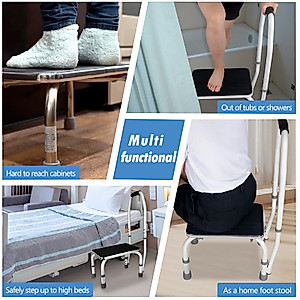 Step Stool with Handle, Adjustable Step Stool, Bed Step for High Beds for Adults, Elderly Bedside, Height Adjustable Elderly Step Stool, Padded Non-Slip Hand Grips, Heavy Duty Holds 330 Lbs