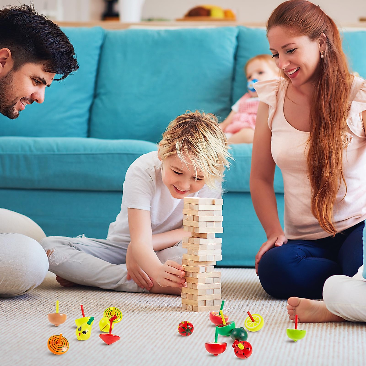 28 Pcs Wooden Spinning Top Spinning Toy Gyroscope Toy Fruit Wooden Spin Top Colorful Educational Toys Students School Kindergarten Fidget Spinner for Balance and Coordination Skills Party Games Gifts