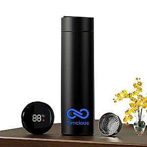 Coffee thermos,Coffee Digital bottle,Tea Infuser Bottle,Smart Sports Water Bottle with LED Temperature Display,Double Wall Vacuum Insulated Water Bottle, Stay Hot for 12Hrs,Cold for 24 Hrs (Black)