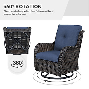 Wicker Patio Furniture Set- 4 Pieces Outdoor Swivel Rocker Chairs with 50,000 BTU Fire Pit Table,PE Rattan Outdoor Conversation Set for Garden Porch Deck