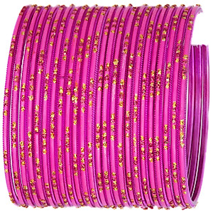 JD'Z COLLECTION Colorful 2 Dozen Bollywood Costume Matching Jewelry Plain Metal Bangle Indian Jewelry Bangles Sets For Women & Girls,Traditional Wedding Bangle Bracelets For Women (Light Pink, 2.8)