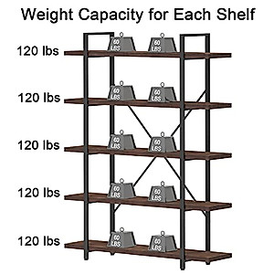 IBF Real Natural Wood 5 Shelf Bookshelf, Industrial Solid Wood Large Open Tall Etagere Bookcase, Rustic Farmhouse Metal Wide Big Book Shelf Storage for Home Bedroom Office Living Doom, Distressed Grey