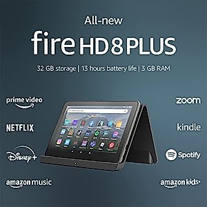 All-new Amazon Fire HD 8 Plus tablet, 8” HD Display, 32 GB, 3GB RAM, 30% faster processor, and Made for Amazon Wireless Charging Dock, (2022 release), Gray