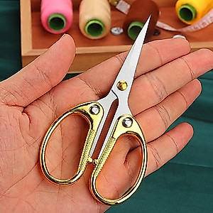 Aemoe 5inch All Stainless Steel Office Scissors,Ultra Sharp Blade Shears,Sturdy Sharp Scissors for Office Home School Sewing Fabric Craft Supplies Multipurpose Scissors Gold(SC0005-GOLD-S)